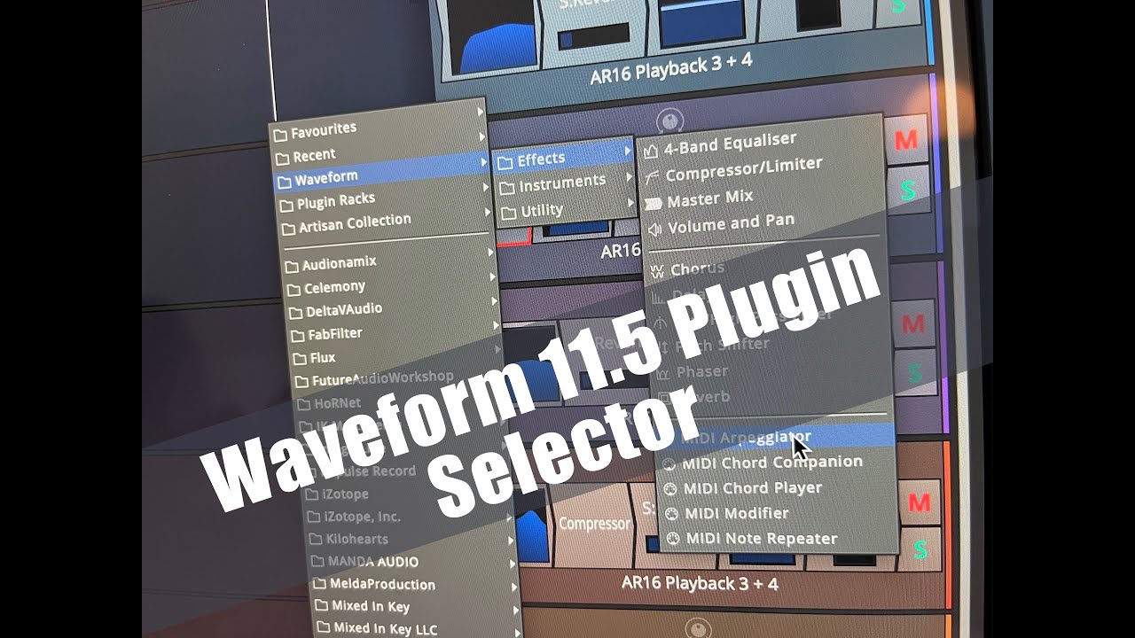 Tracktion Waveform 11.5 - Controlling the Waveform Plugin Selector ...
