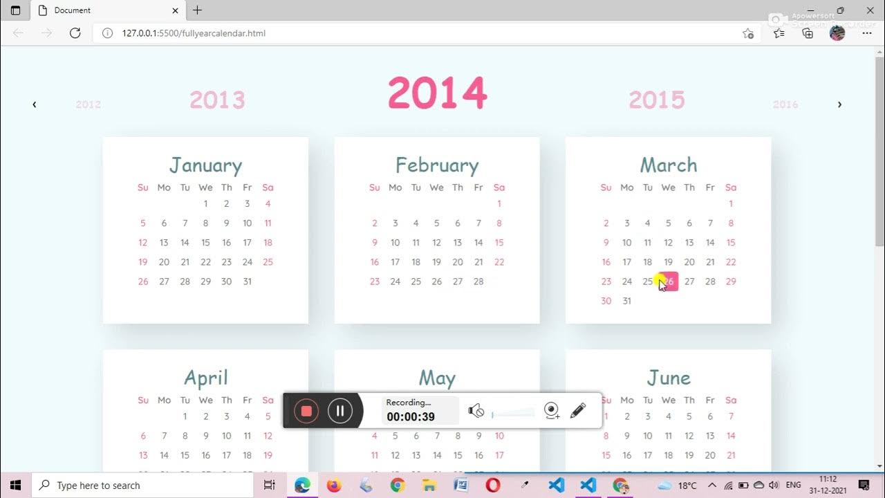 full year calendar using HTML , CSS and JAVASCRIPT . - YouTube
