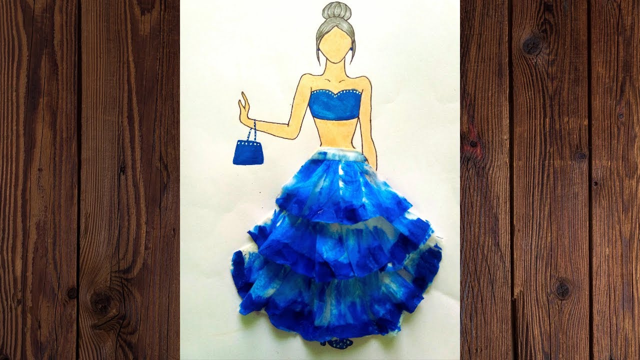 How to make girl beautiful dress with tissue paper | How to draw a girl ...