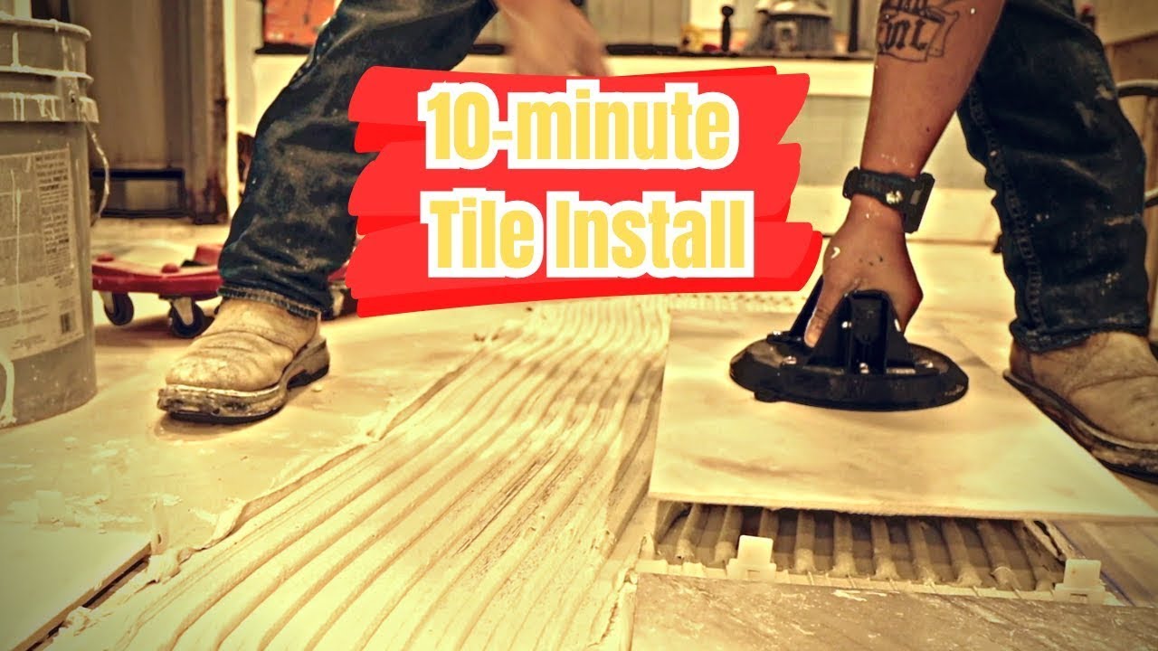 Complete Tile Floor Install in 10 minutes | #tile - YouTube