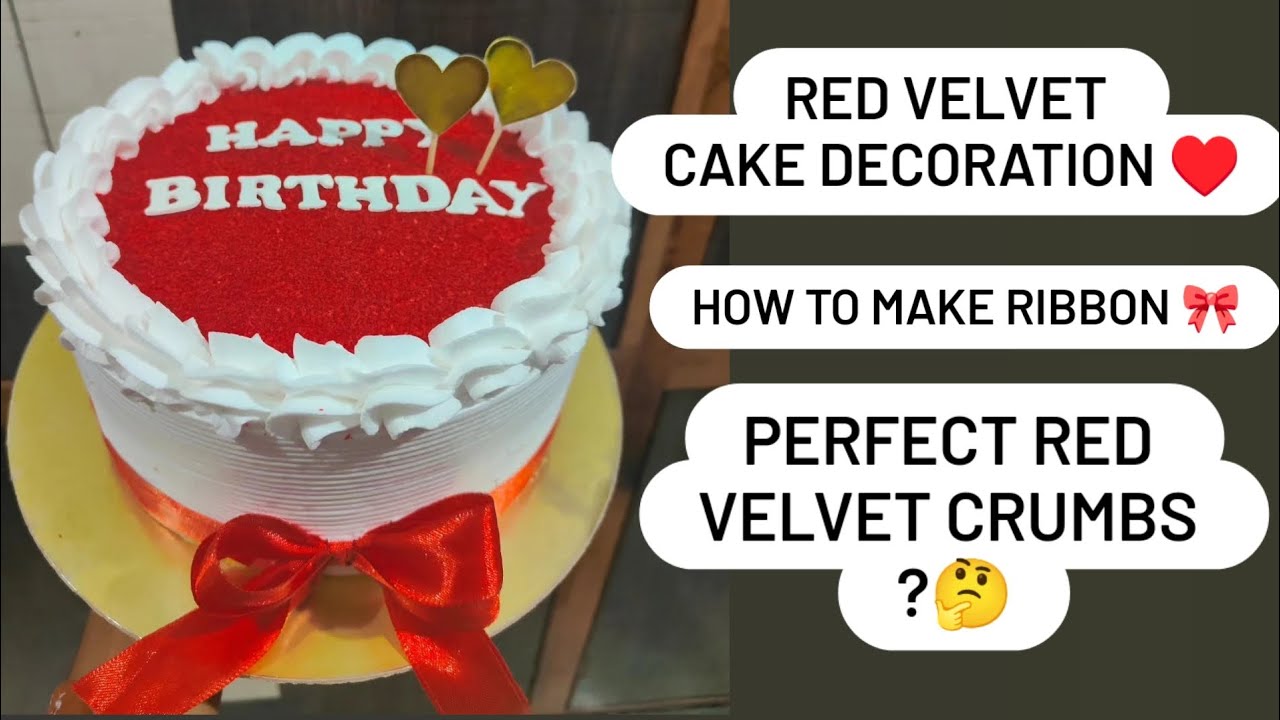 red velvet cake decoration ♥️|| how to make perfect ribbon bow ?🤔🎀||red ...