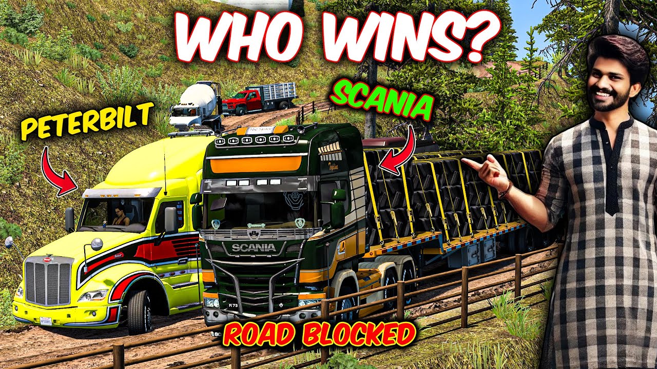 Scania vs Peterbilt Muddy Mountain Road Challenge Road Blocked by ...