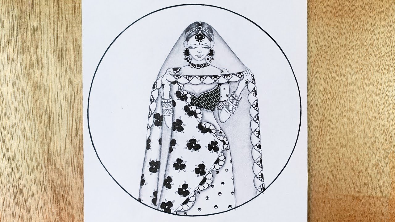 How to draw a Bride in Circle | Easy bride pencil sketch | how to draw ...