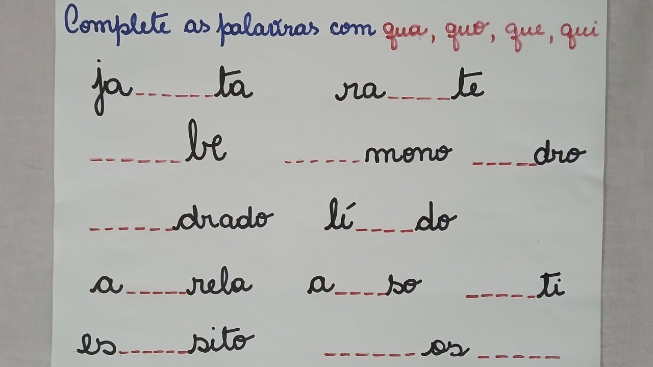 Complete as palavras com qua, quo, que, qui - Vamos aprender a ler ...