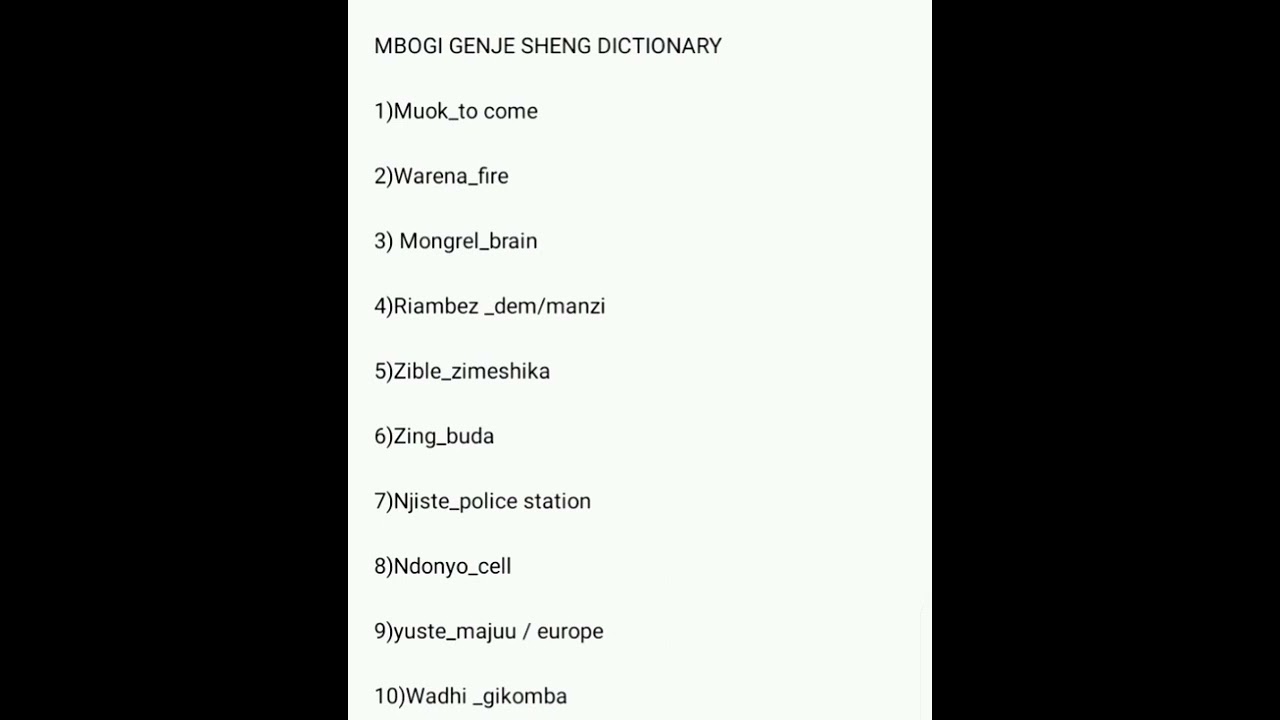 Mbogi Genje 2022 Sheng Dictionary (part 1) - YouTube