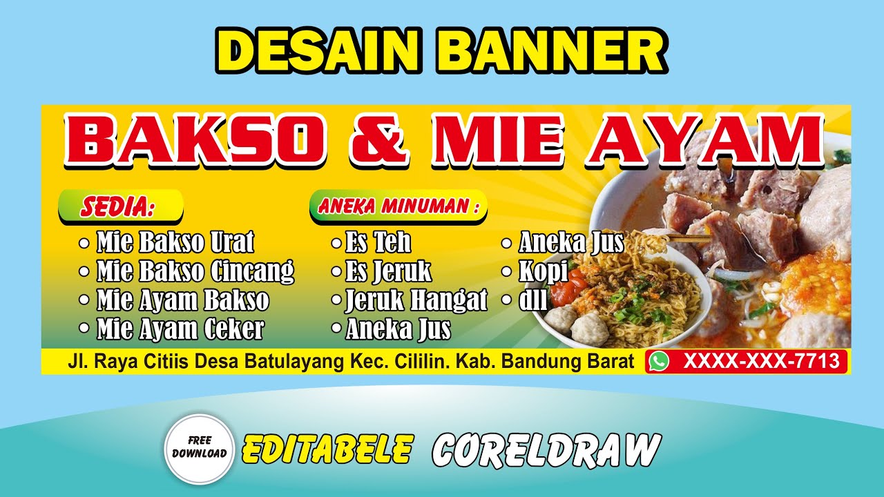 DESAIN BANNER BAKSO DAN MIE AYAM DENGAN CORELDRAW - YouTube