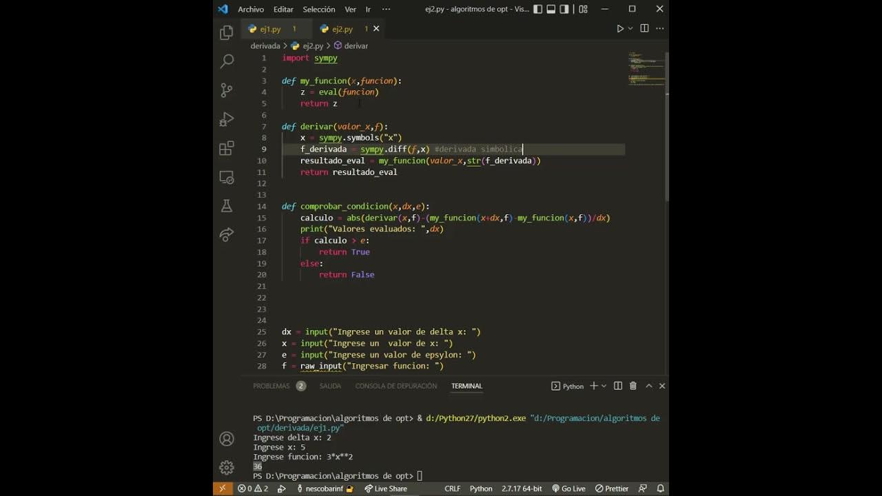 Algoritmo de optimizacion Derivada Numerica Nicolas Escobar - YouTube