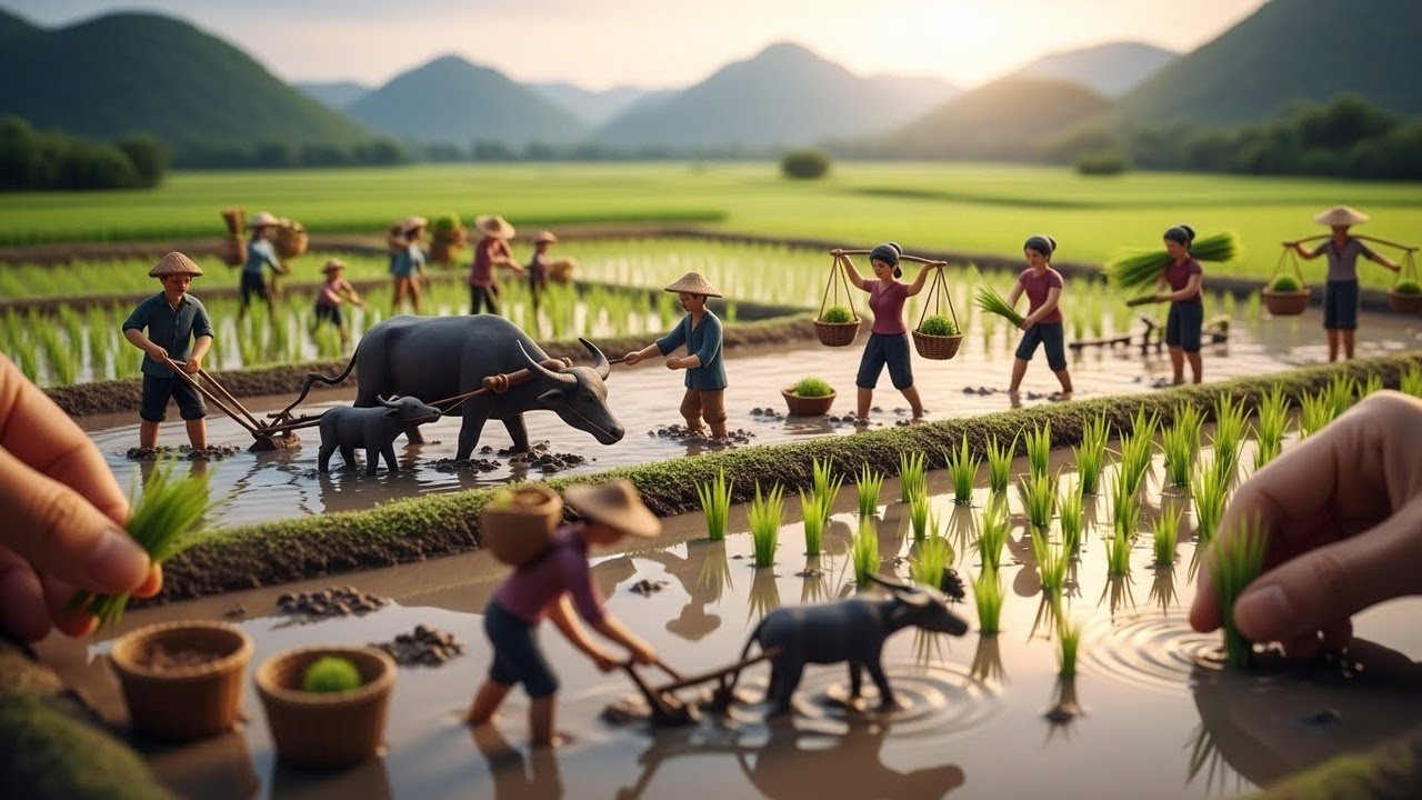 Relaxing Miniature Clay Farming Scene | Tiny Rice Field & Buffalo - YouTube