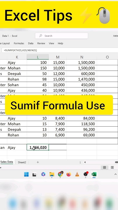Sumif Formula in Excel 🖥️🖱️| Shorts | Excel Tips #shortsfeed - YouTube