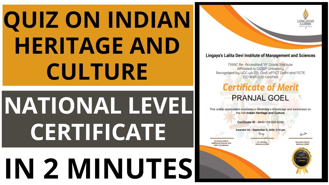 NATIONAL LEVEL CERTIFICATE ON INDIAN HERITAGE AND CULTURE | IN 2 MINS ...