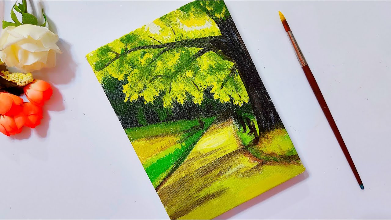 Forest pathway painting Step by Step / easy acrylic painting for ...