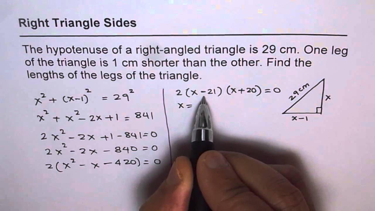 Find Legs of Right Triangle Quadratic Application - YouTube