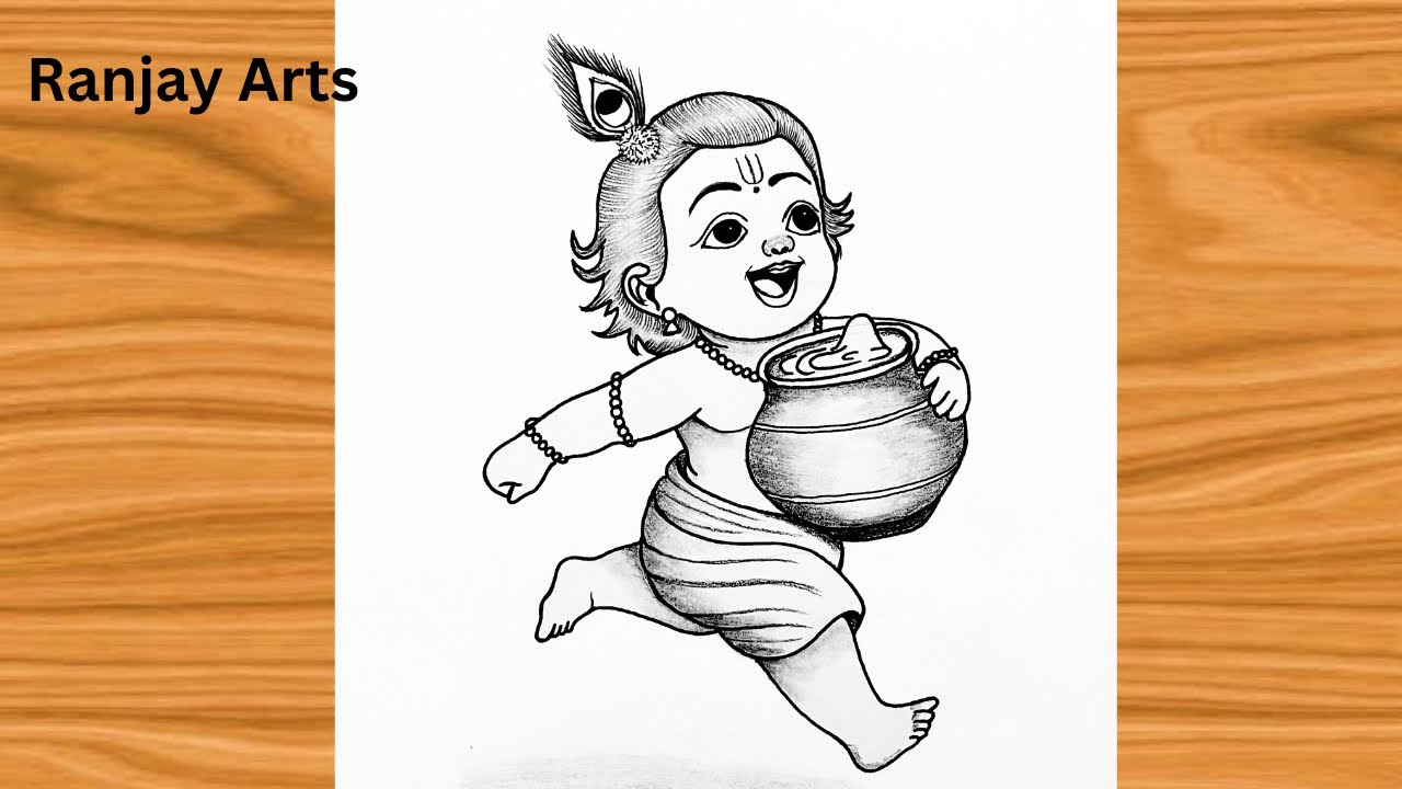 Little Krishna Drawing Easy | How To Draw Bal Krishna | Janmashtami ...