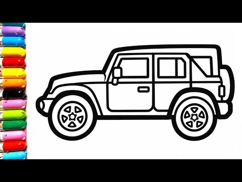 Thar Roxx drawing for kids | Jeep Drawing and Coloring | Watercolor Painting for Kids and Toddlers