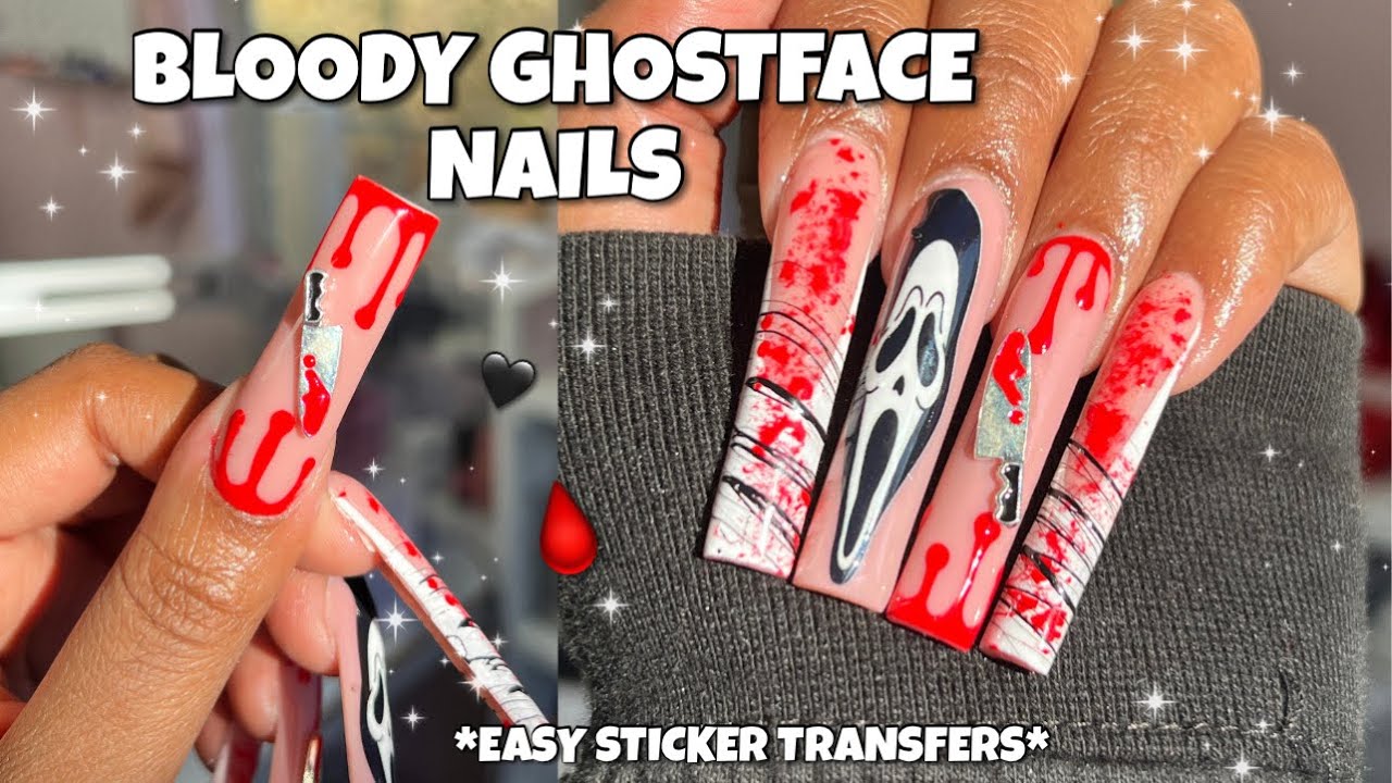 KILLER GHOSTFACE HALLOWEEN NAILS 🩸🔪| EASY STICKER TRANSFER NAIL ART ...
