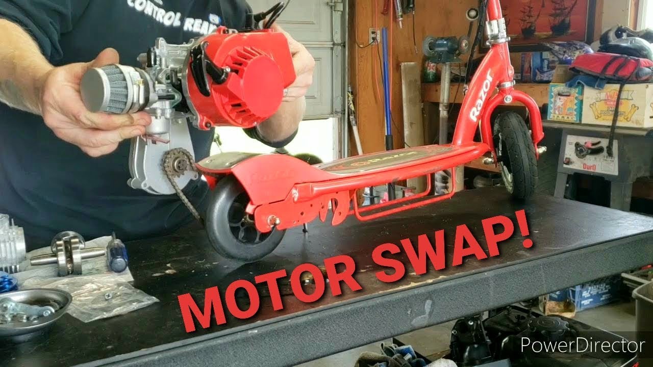 E-150 Razor scooter 49cc 2-stroke conversion part 1 - YouTube