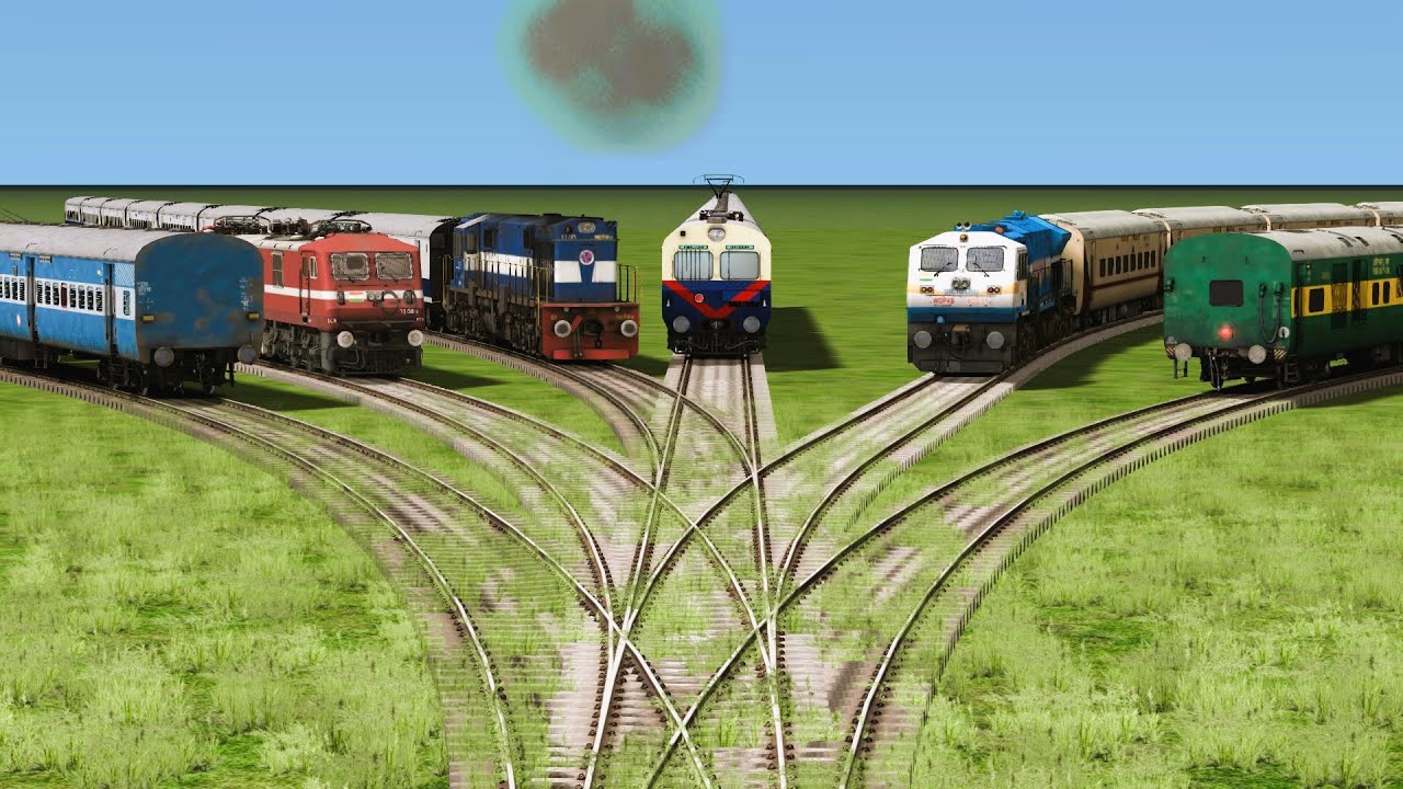 7 Trains In One TRACK | BUMPY RAILROAD | INDIAN RAILWAYS | CROSSING ...