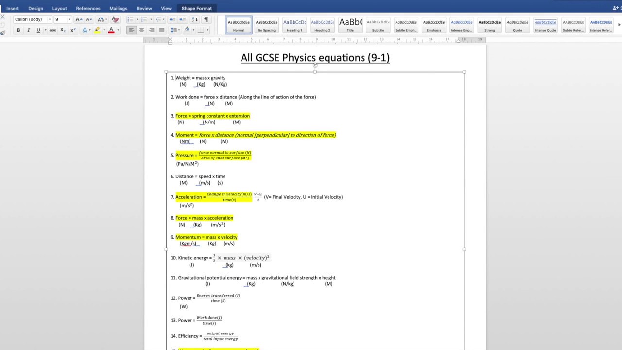ALL GCSE PHYSICS EQUATIONS (READ DESCRIPTION) - YouTube