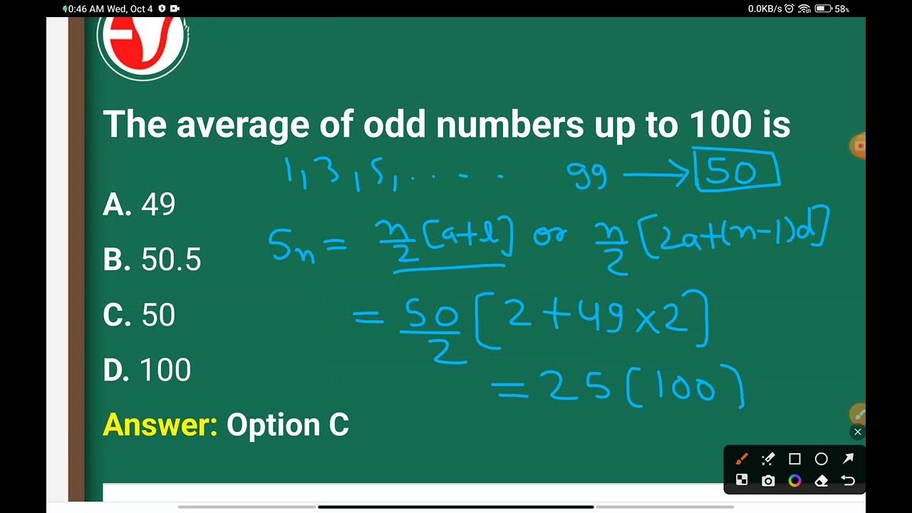 The average of odd numbers up to 100 is - YouTube