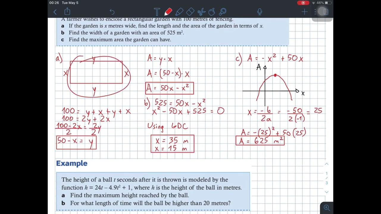 16 Applications of quadratics - Topic 2 - Functions - [IB Mathematics ...