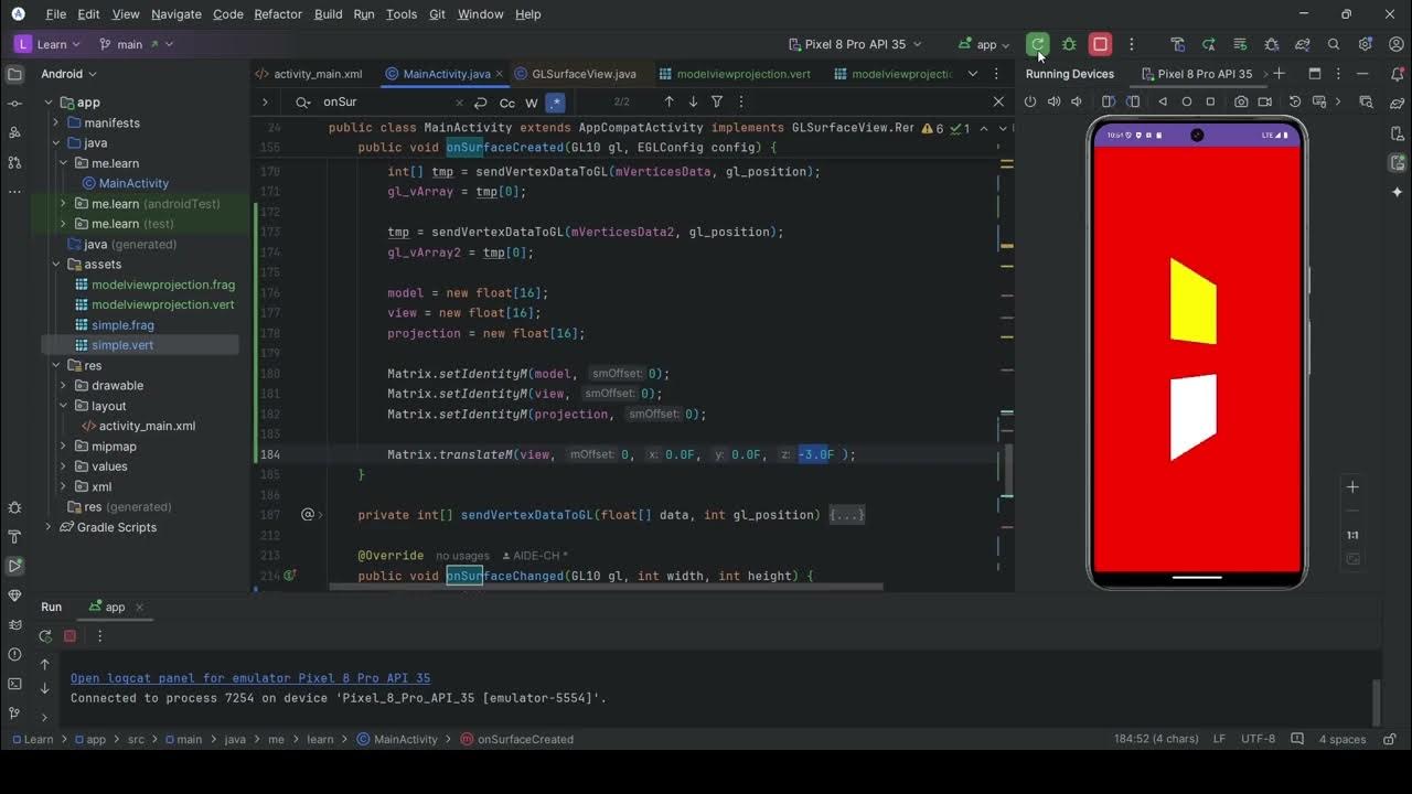 OpenGl ES for Android in Java 04b: model, view, and projection matrices and rotation. - YouTube
