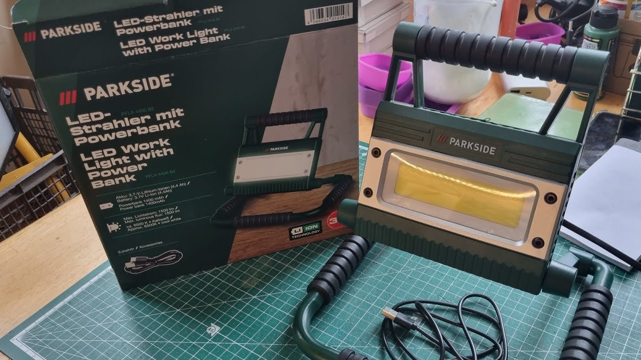Parkside LED Work Light PFLA 4400 B2 with Power Bank Review and Test ...