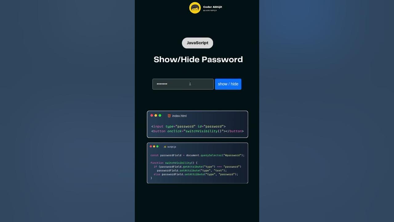 Showhide Password Using Html Css And Javascript Shots Shortvideo Html Css Js Youtube