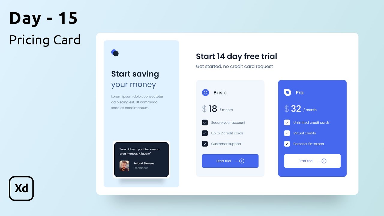 Pricing Card Design in Adobe XD | Daily UI Design Challenge | Day - 15 ...