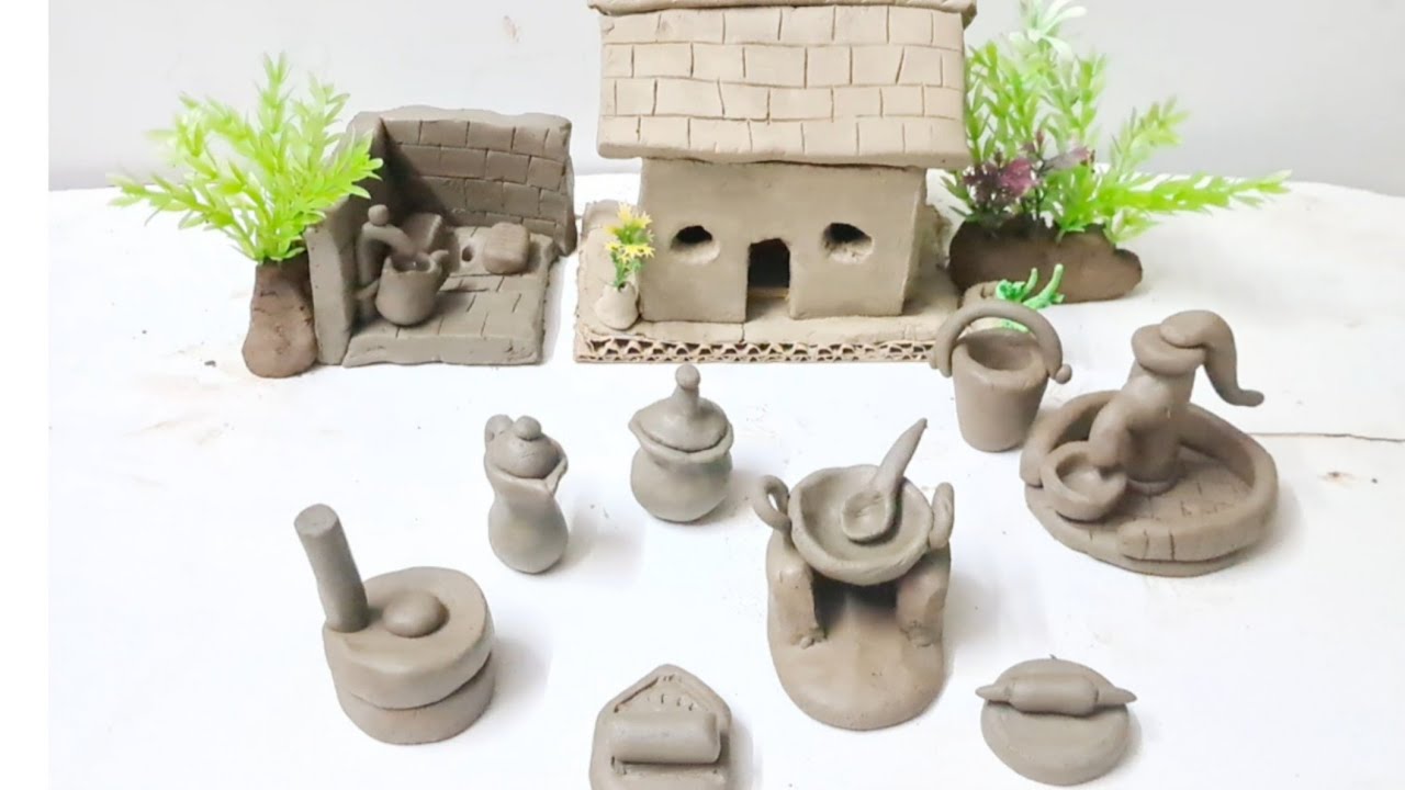 DIY How to make miniature clay kitchen set। Miniature clay kitchen ...