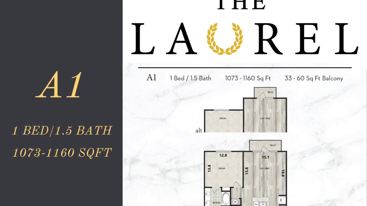 The Laurel's A1 1/1.5 Floor Plan - YouTube