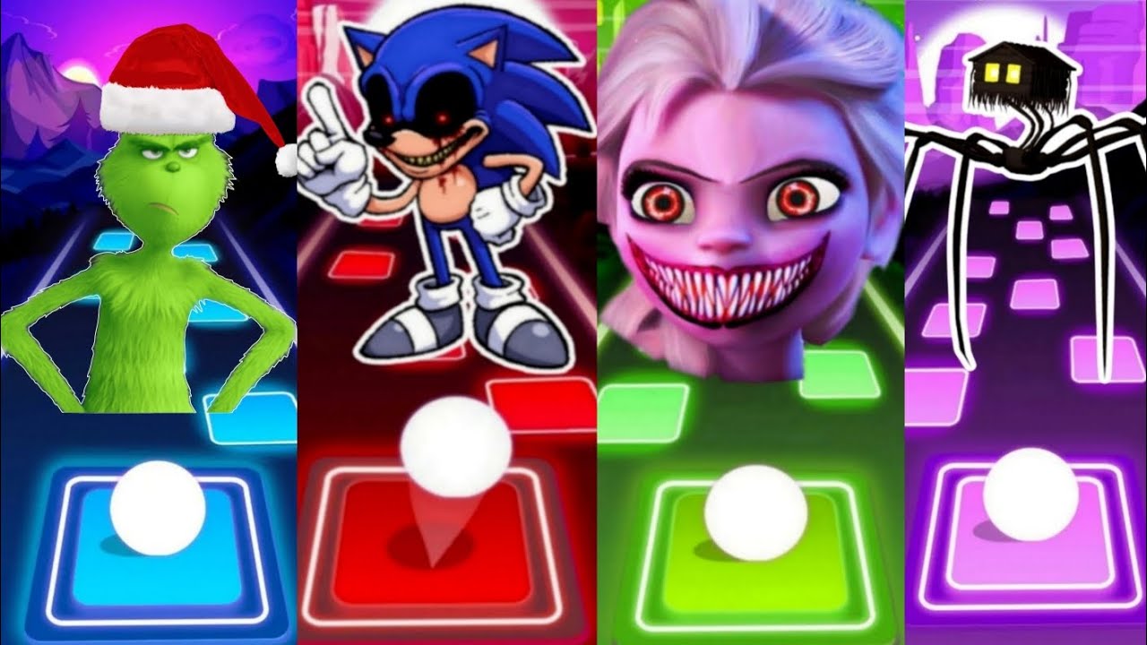 Grinch VS Sonic Exe VS Elsa Exe VS House Head Exe | Tiles Hop - YouTube