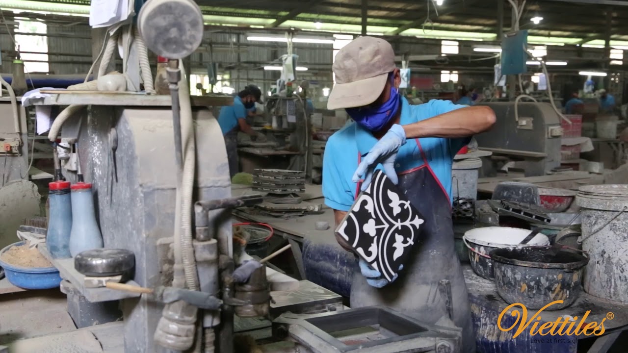 Cement tile production process - YouTube