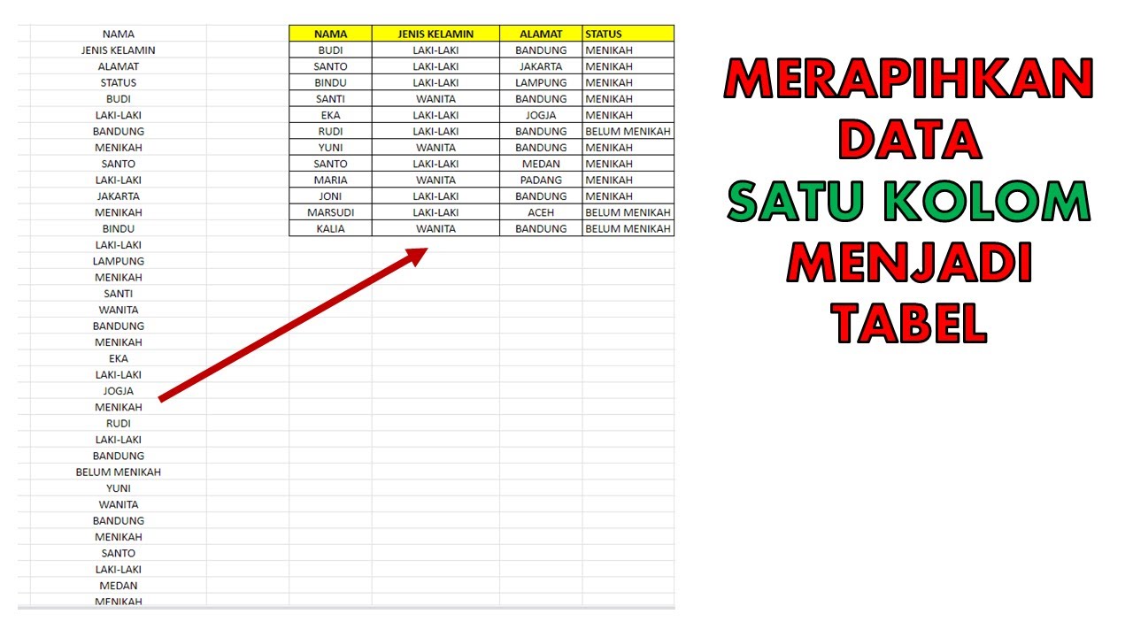 Merapihkan Data Satu Kolom Menjadi Table di Google Sheets - YouTube
