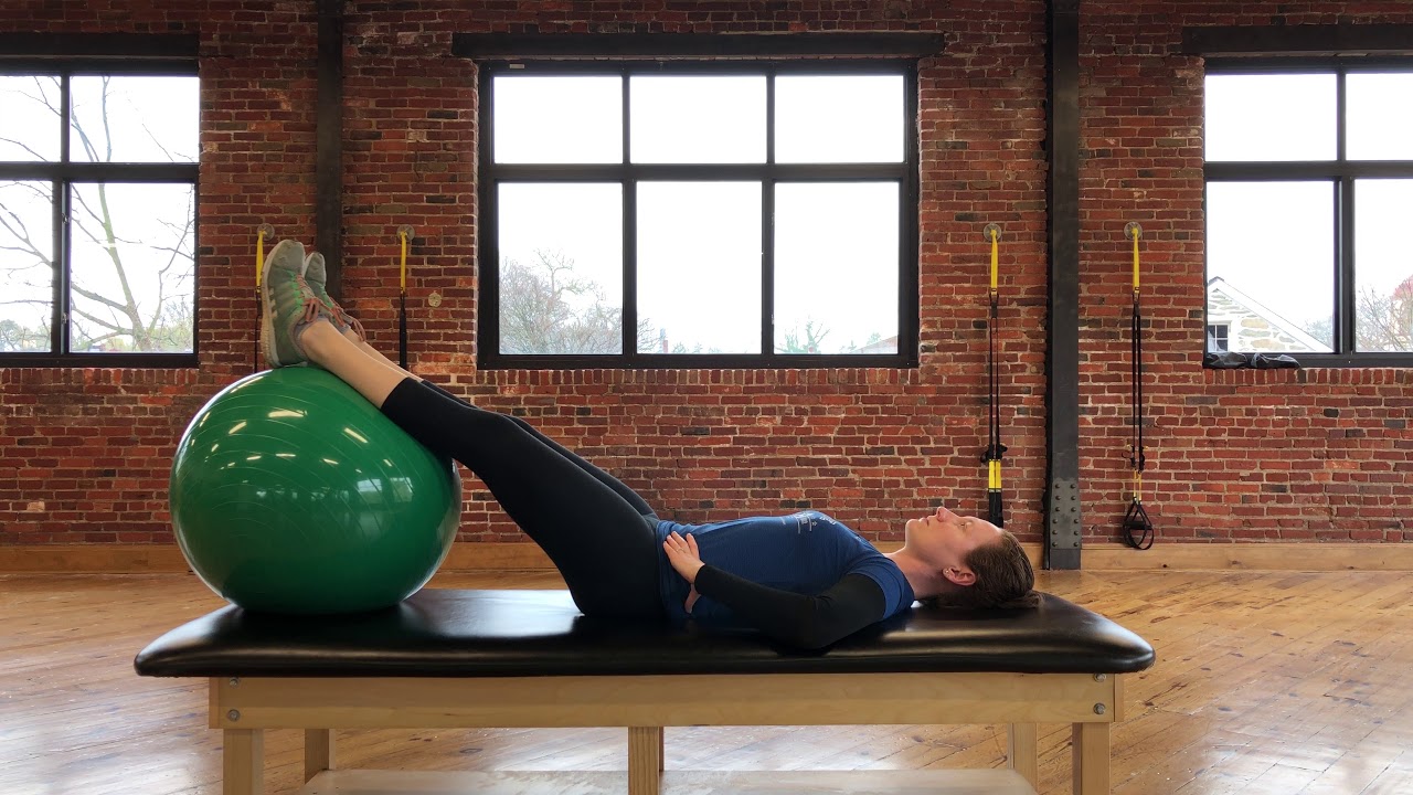 Glute Bridge (with legs on physioball) - YouTube