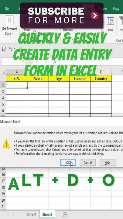 Quickly & Easily Create Data Entry Form in Excel With using this shortcut trick #shorts# ...