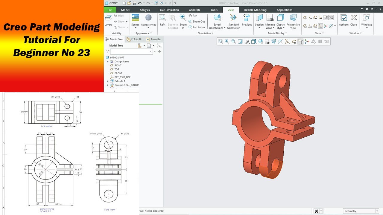 Creo Part Modeling Tutorial for Beginner No 23||CAD Exercise for ...