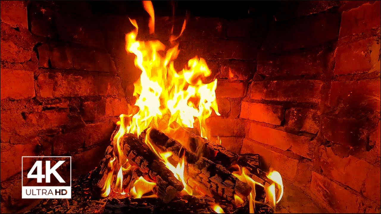 4K Real Fireplace ambience with Burning Logs and Crackling Fire Sounds ...