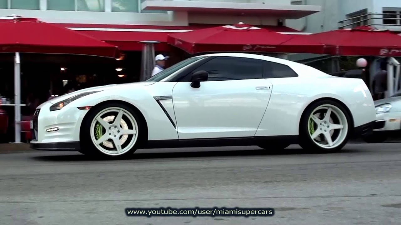 White Tuning Nissan GTR with white ADV.1 Rims driving at South Beach ...