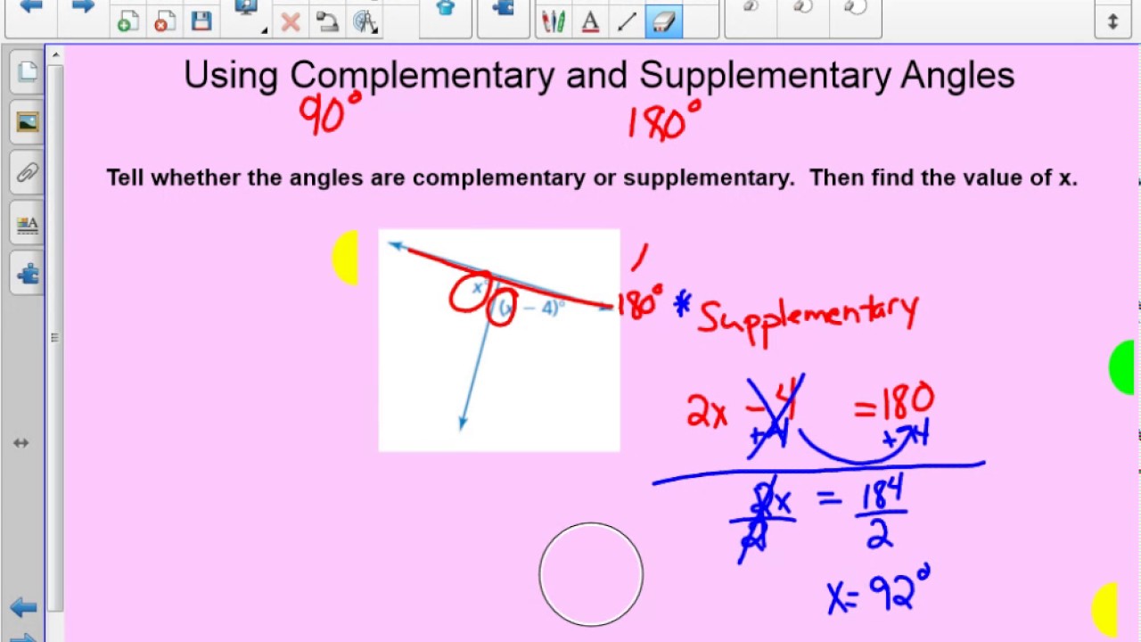 7th 7.2 Solving for x with Complementary and Supplementary Angles - YouTube