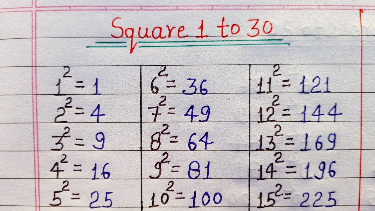 1 se 30 tak square || 1 to 30 square || square 1 to 30 - YouTube