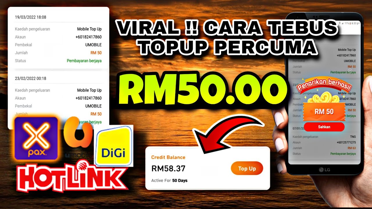 TOPUP FREE 2022 | TEBUS LAGI TOPUP FREE RM50 ( Celcom, Digi, Umobile ...