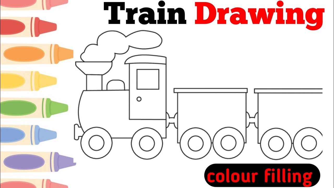 Train Drawing, colour filling in train, drawing, kids, drawing game ...