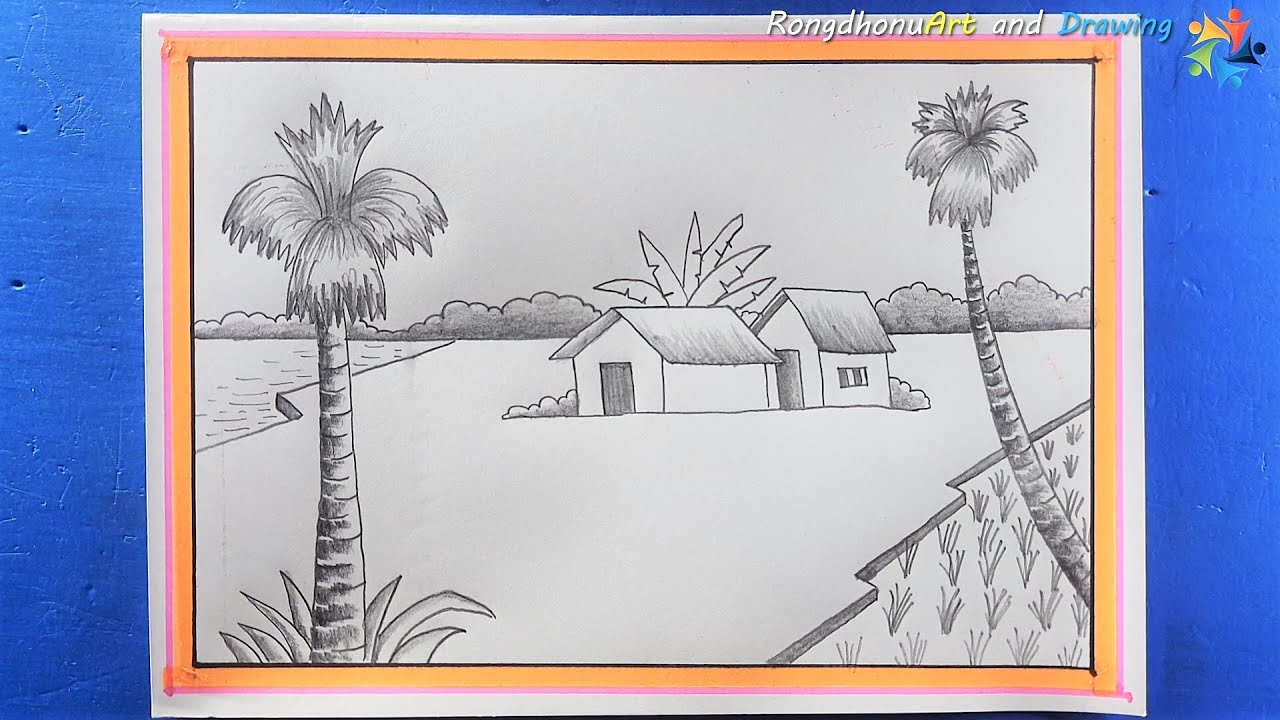 How to Draw Village Scenery | Gramer Drisso Drawing - YouTube