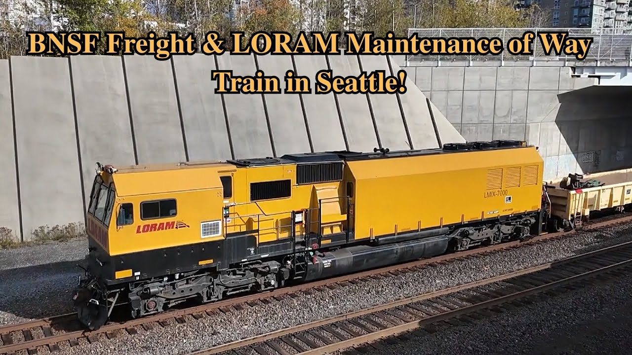 Rare Loram Maintenance of Way Train and BNSF Freight Train with EMD ...
