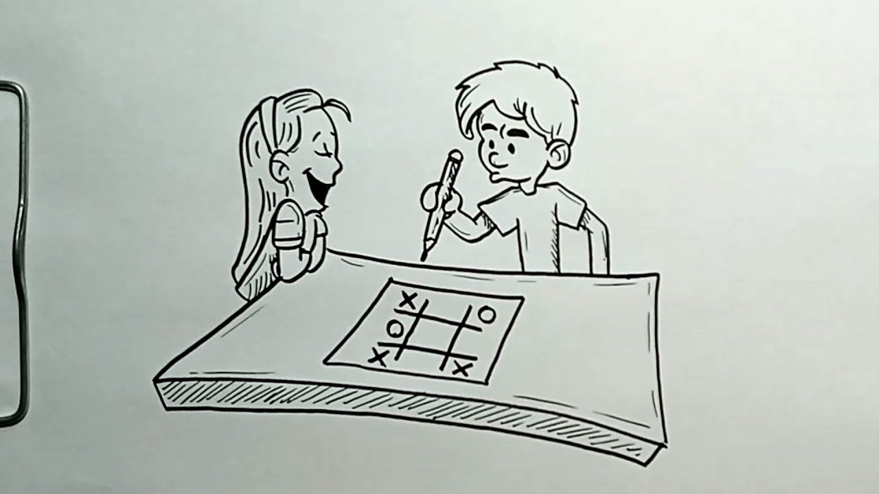 How to Draw Kids Playing Tic Tac Toe - YouTube