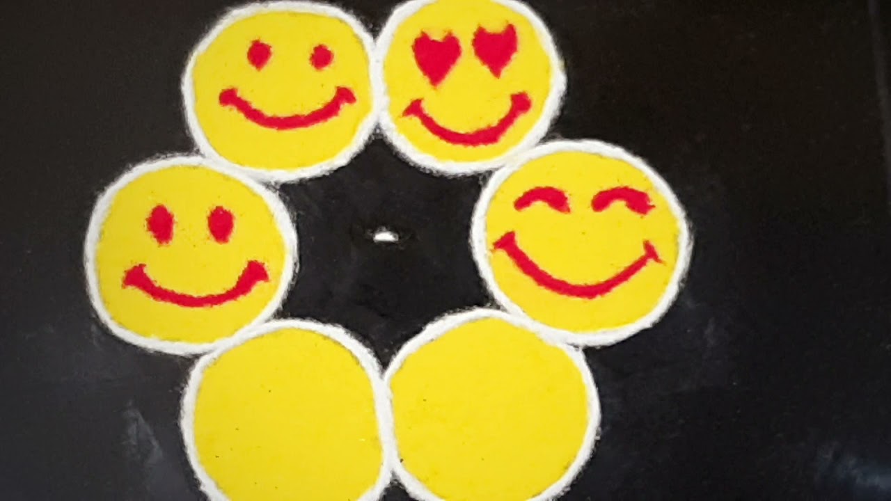Smiley Rangoli | 7 to 4 Inter dots | Simple and Easy Emoji Kolam |Oodu ...