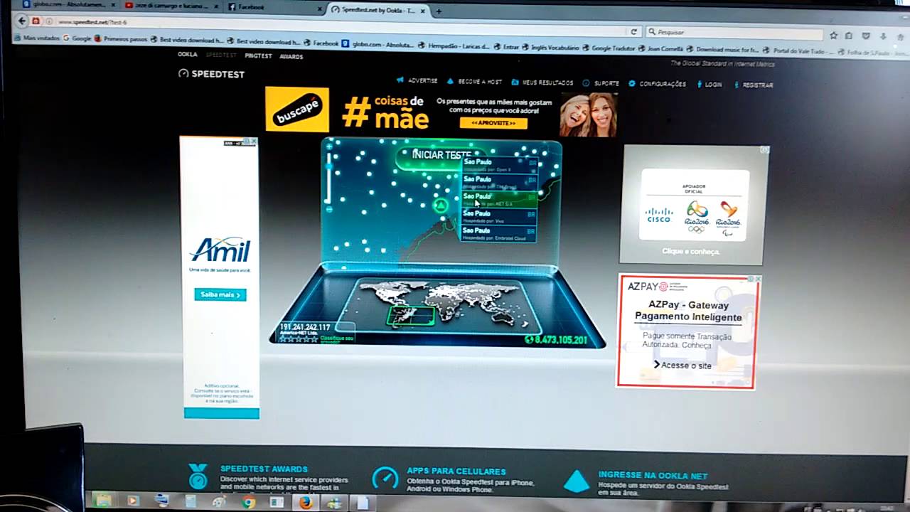 Teste da internet America Net Poá SP (fibra 10mb) - YouTube