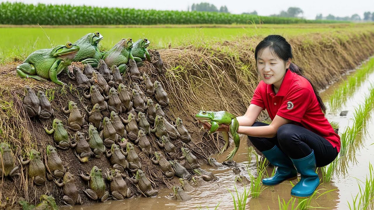 Harvesting 1000kg of giant frogs in rice fields - selling at rural ...