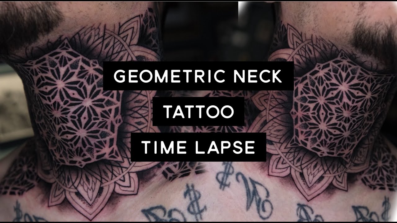 Geometric Neck Tattoo Design to Completion | Time-Lapse & Stencil ...