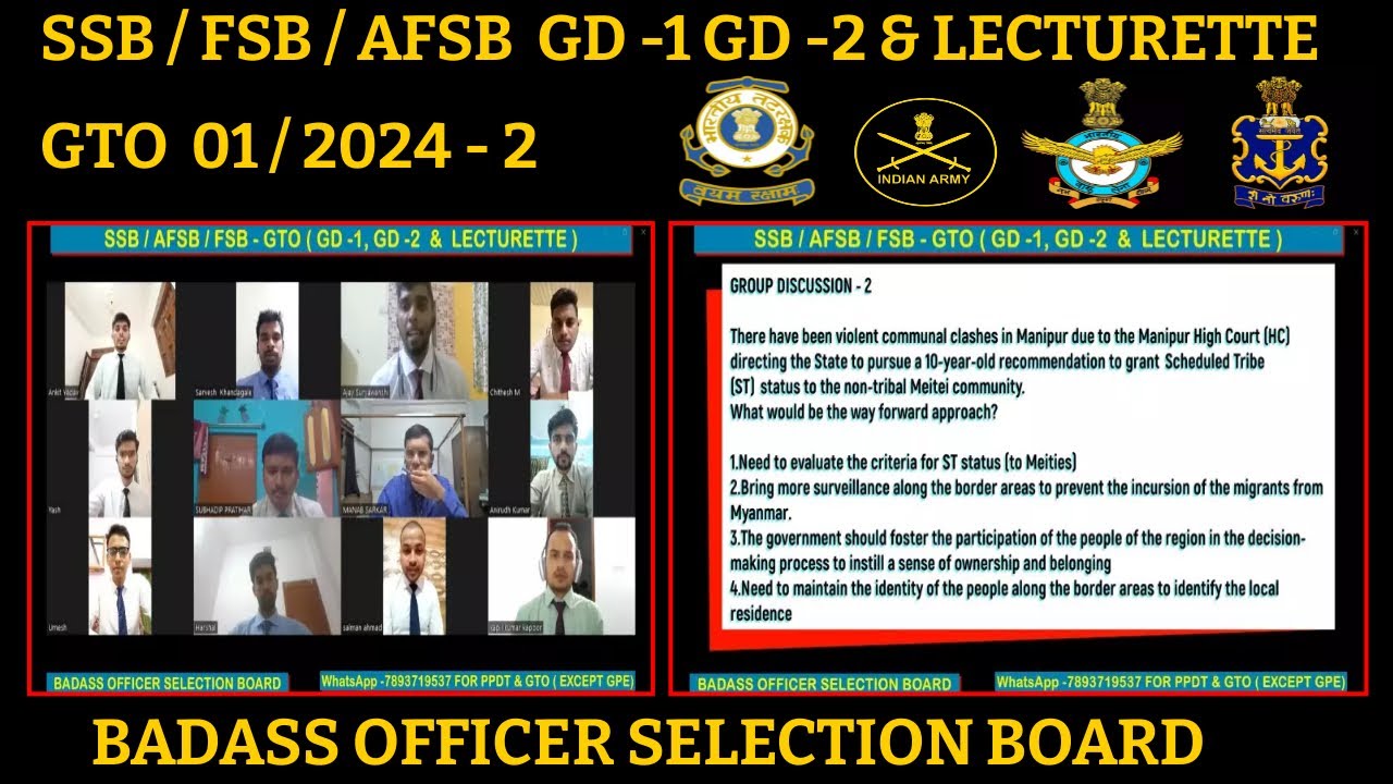 SSB / FSB GTO- 2 - GD-1 / GD-2 / LECTURETTE #ssb #ssbinterview #afcat # ...